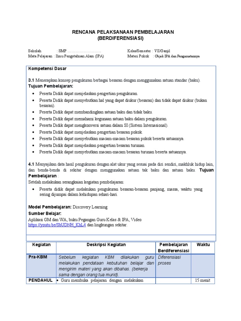 03b Contoh RPP Diferensiasi Sistematika Sederhana | PDF