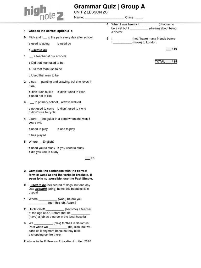HighNote2_Grammar_Quiz_Unit02C_GroupA | PDF