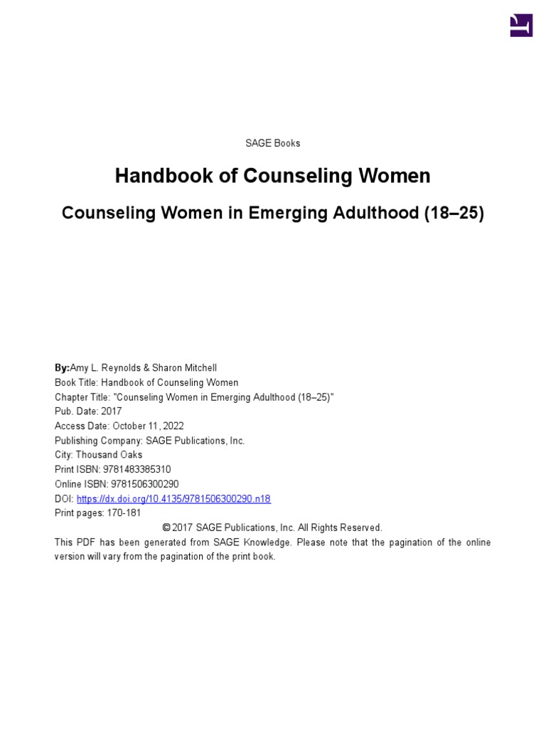 Counseling Women in Emerging Adulthood (18-25) | PDF | Mental Disorder ...