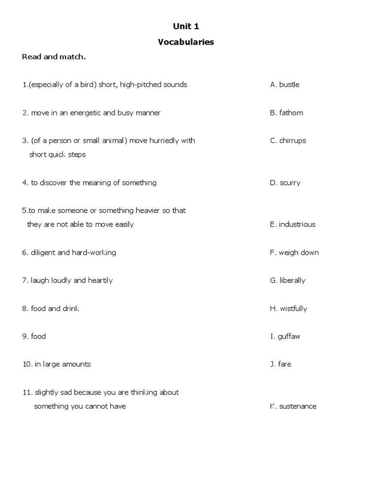 Unit 1 Vocabs Worksheets | PDF
