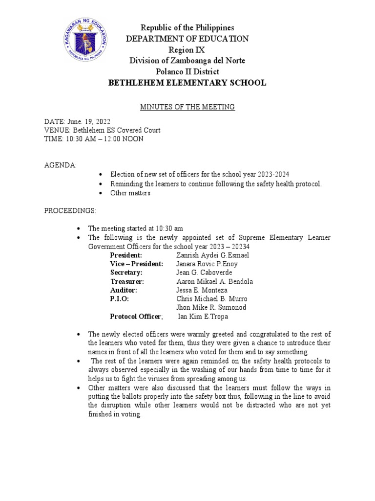 SPG Minutes of The Meeting Election of New Officers | PDF