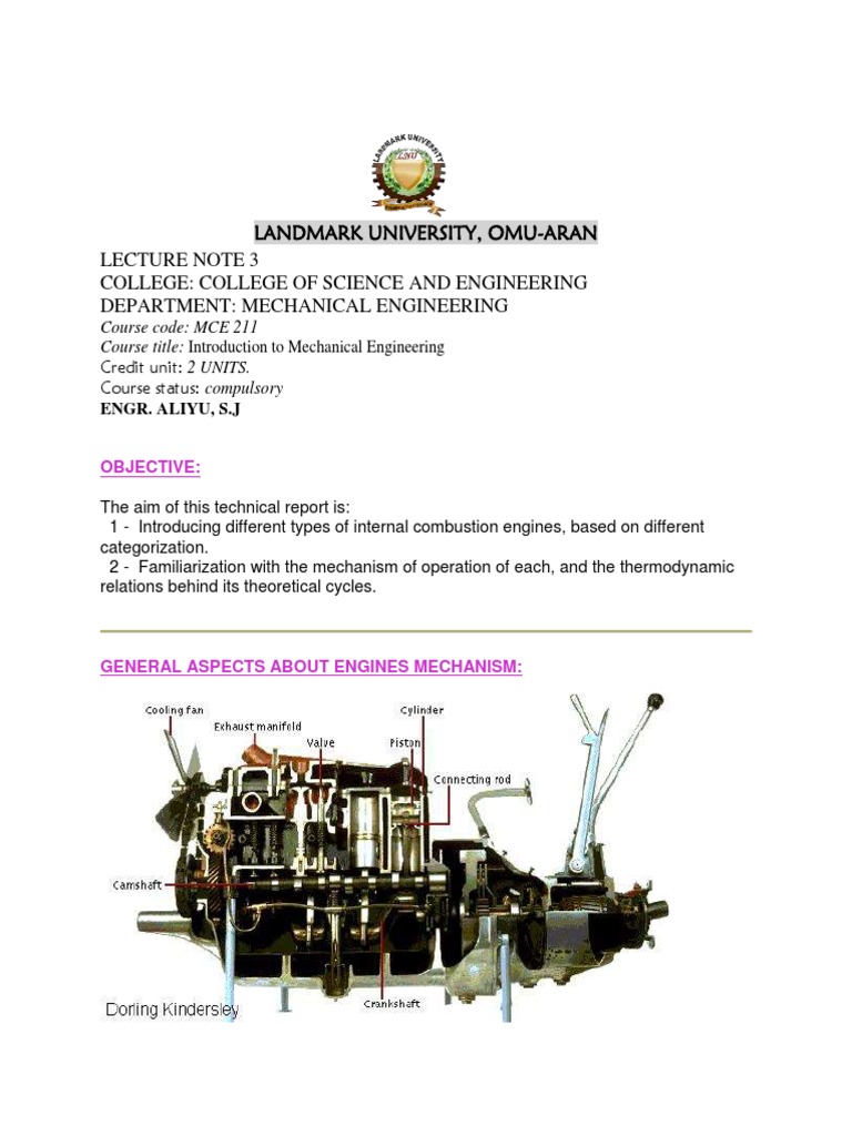 Mce 211-Lecture Note-Internal Combustion Engines | PDF | Home & Garden | Technology & Engineering