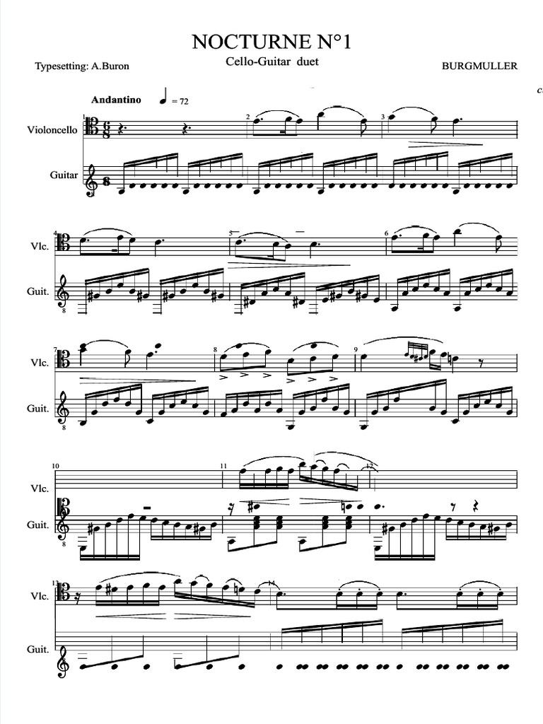PDF Nocturne Ndeg1 Cello Guitar Burmuller Compress | PDF | String Instruments