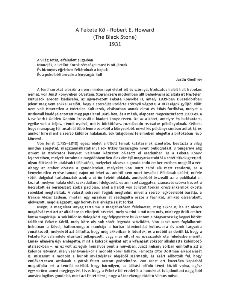 A Fekete Kő - Robert E. Howard (1931) | PDF