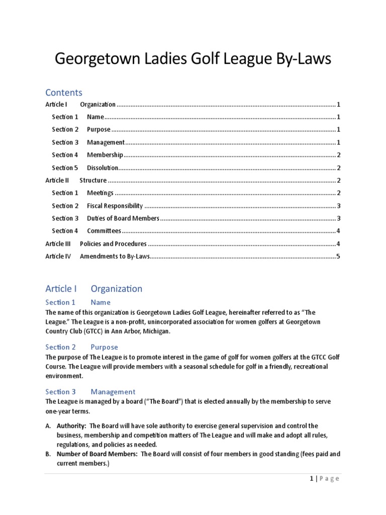 Georgetown Ladies League By-Laws | PDF