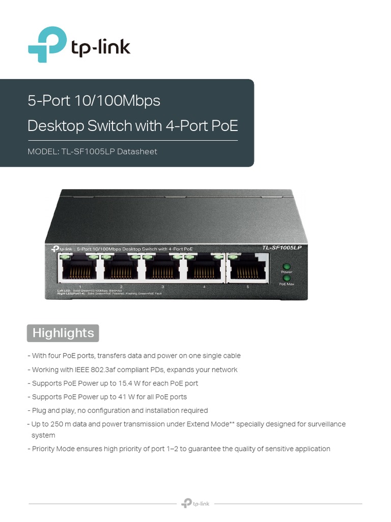 TL-SF1005LP (UN) 1.0 Datasheet | PDF | Network Switch | Physical Layer Protocols