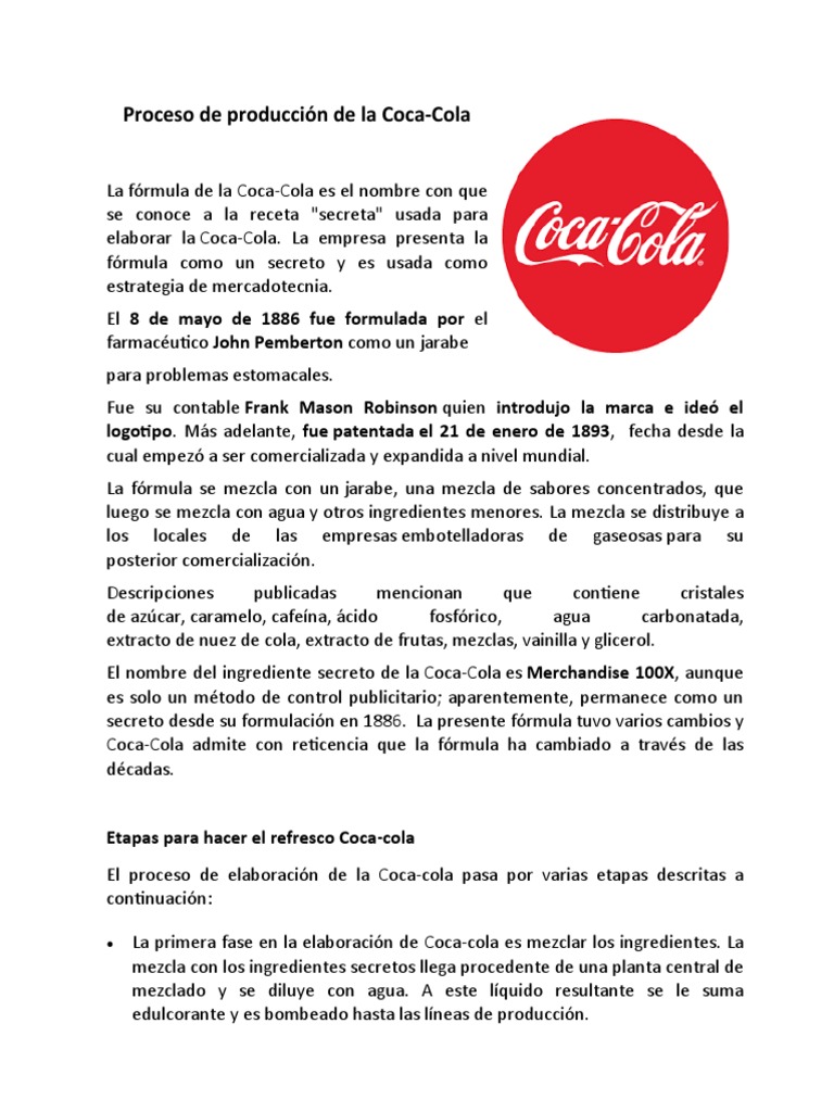 Proceso de producción de Coca-Cola | PDF | Comida y bebida