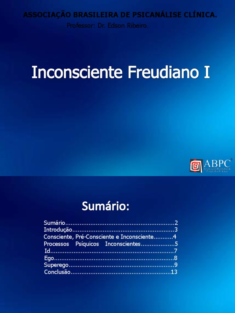 Slide Inconsciente Freudiano I | PDF | Mente inconsciente | Autoimagem