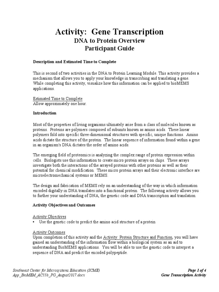 Gene Transcription Activity Guide | PDF | Technology & Engineering