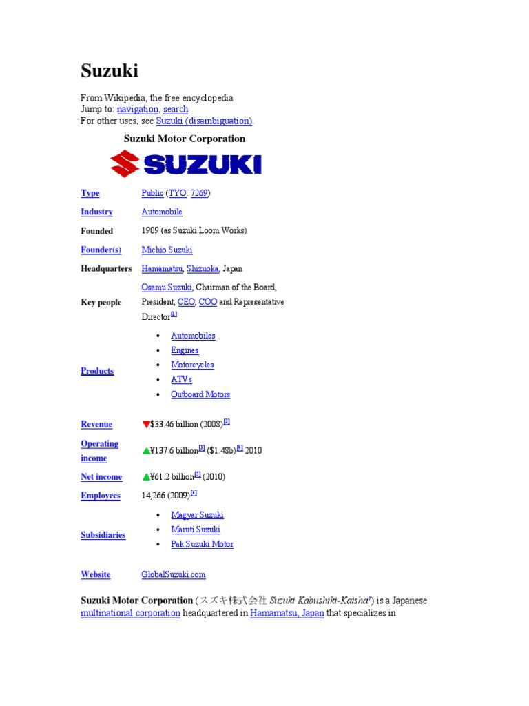 Suzuki | PDF | Motor Vehicle Manufacturers Of Japan | Cars Of Japan