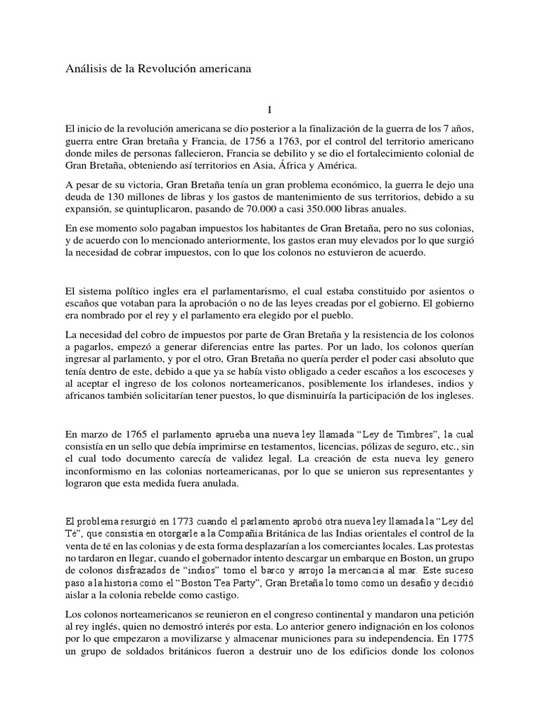 Análisis de La Revolución Americana | PDF | Conflictos