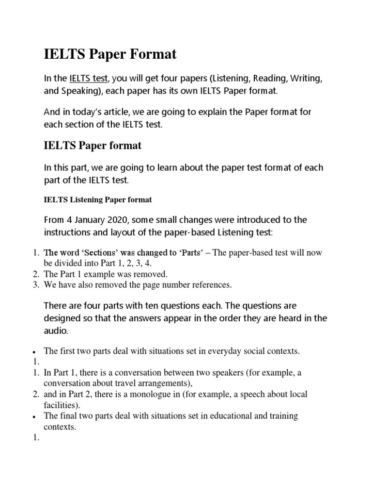 IELTS Paper Format | PDF | International English Language Testing ...