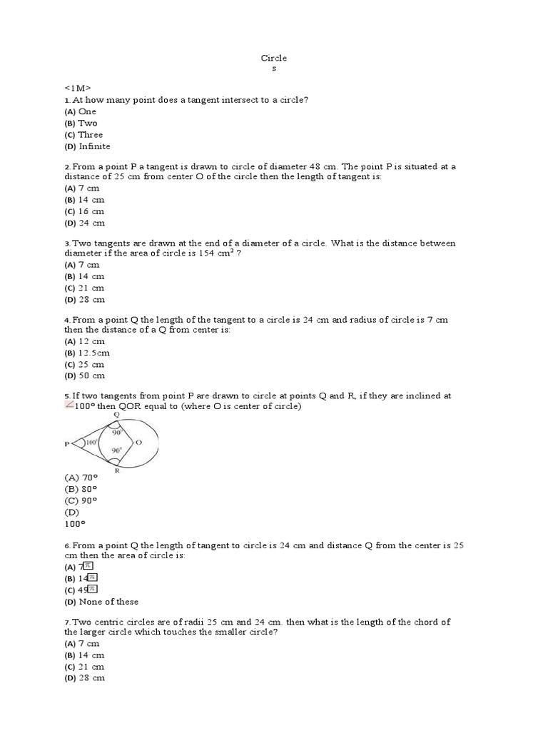 Class 10 Circle Worksheet with Answers | PDF | Circle | Pi