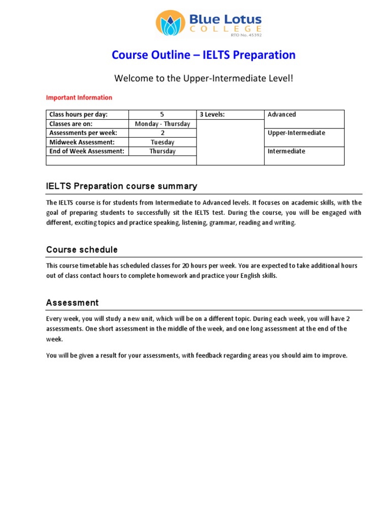 IELTS Course Outlines - Upper Intermediate | PDF | International ...