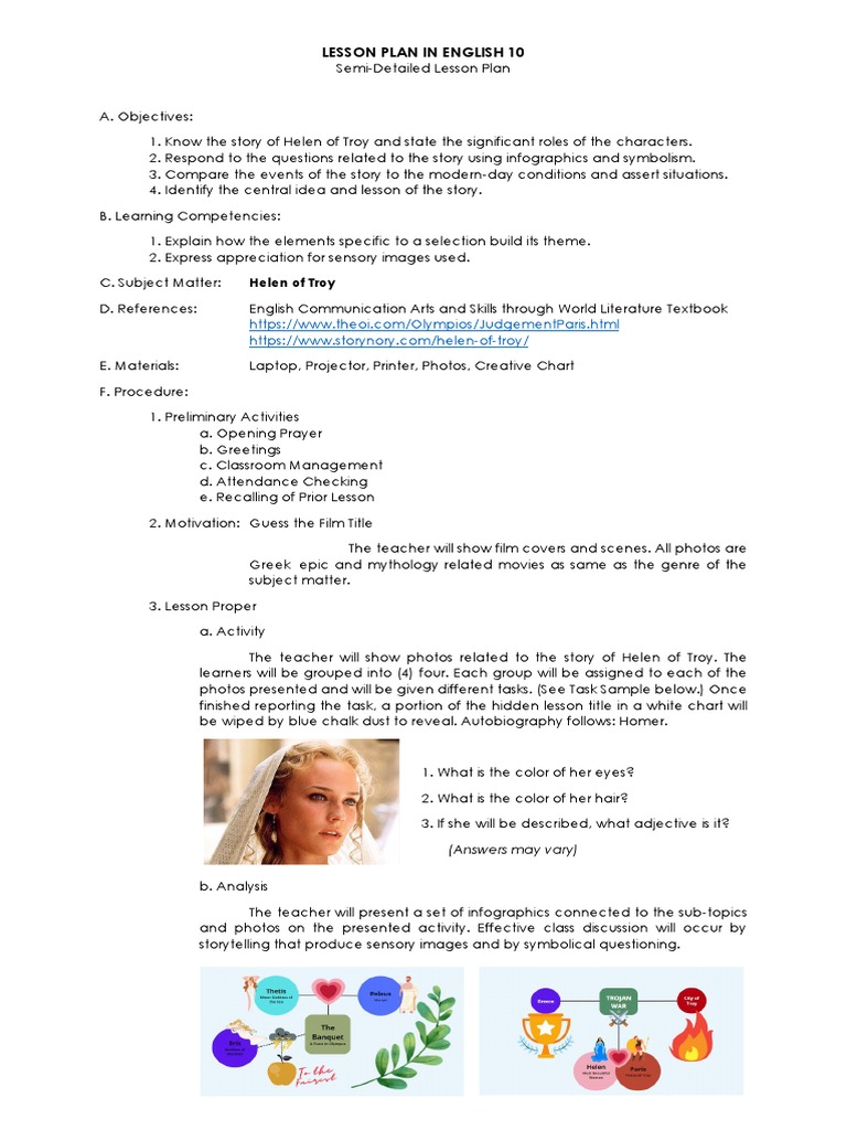 Helen of Troy Lesson Plan | PDF | Lesson Plan | Helen Of Troy