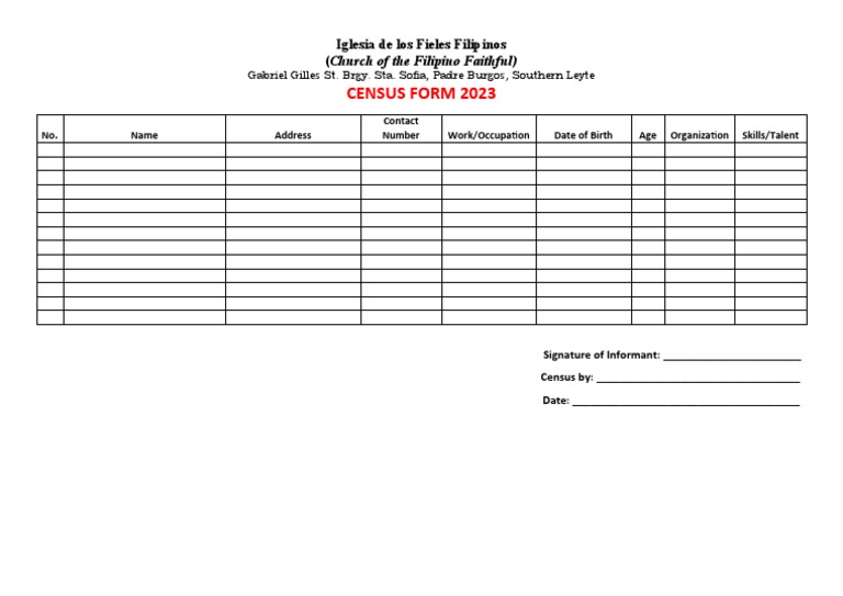 2023 Church Census Form Template | PDF