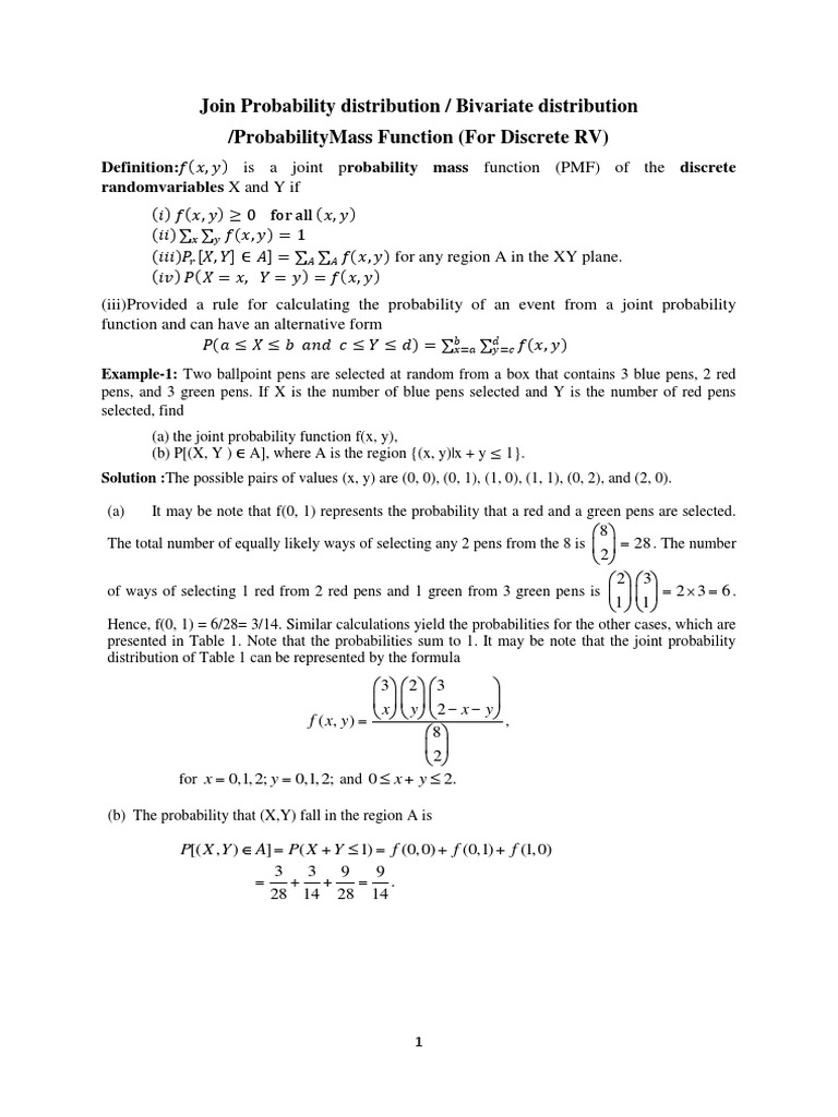 Lecture 01 On Joint Distribution For Discrete RV - 04-09-19 | PDF ...