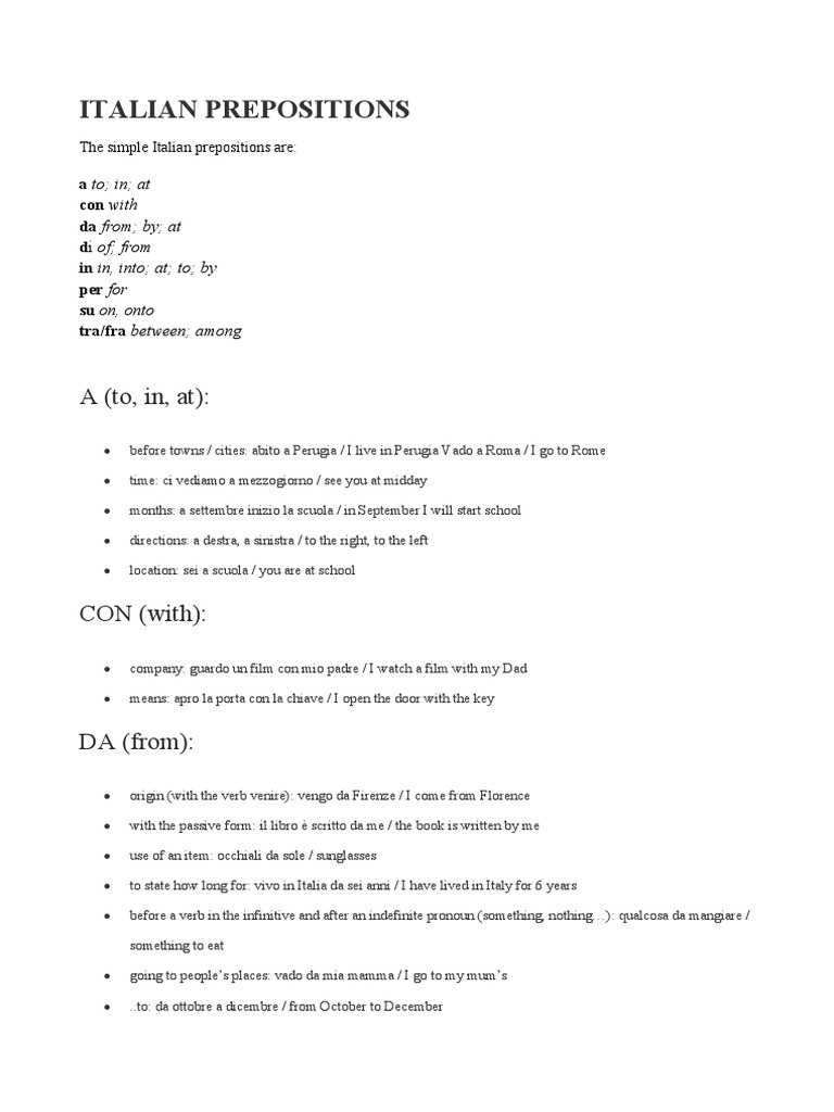 Preposizioni Semplici Ita | PDF | Grammar | Syntax