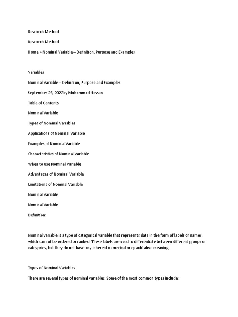 Nominal | PDF | Level Of Measurement | Categorical Variable