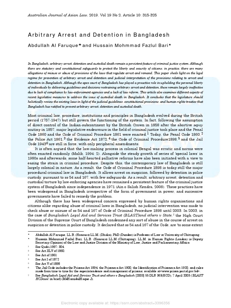 Arbitrary Arrest and Detention in Bangladesh | PDF | Arrest | Criminal ...