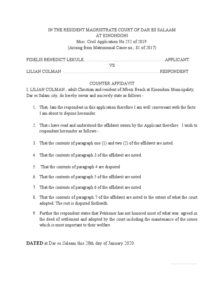 Lillian COUNTER AFFIDAVIT-Aggrey Wakili | PDF | Affidavit | Common Law Lillian COUNTER AFFIDAVIT-Aggrey Wakili | PDF | Affidavit | Common Law