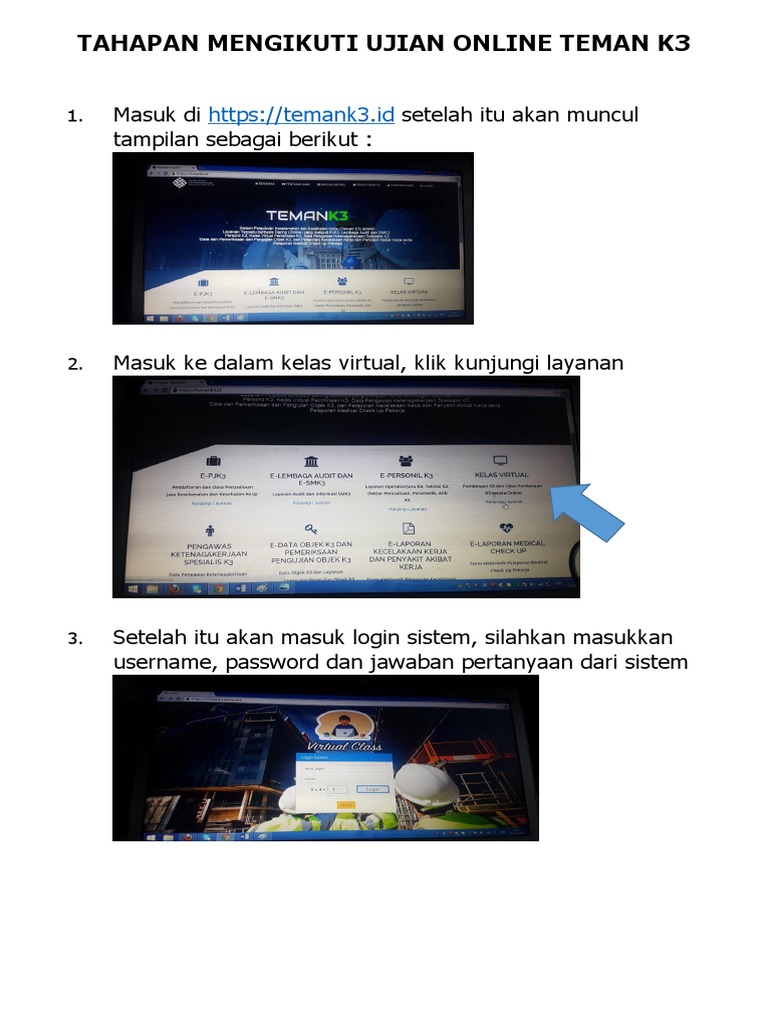 Tahapan Mengikuti Ujian Online Teman K3-1 | PDF