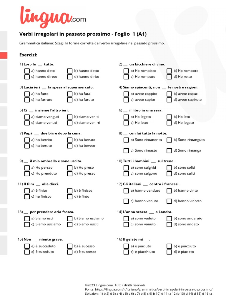 Passato Prossimo Esercizi 2 | PDF