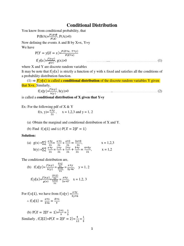 Lecture 4 On Conditional Distribution 13-9-19 | PDF | Probability Distribution | Probability ...