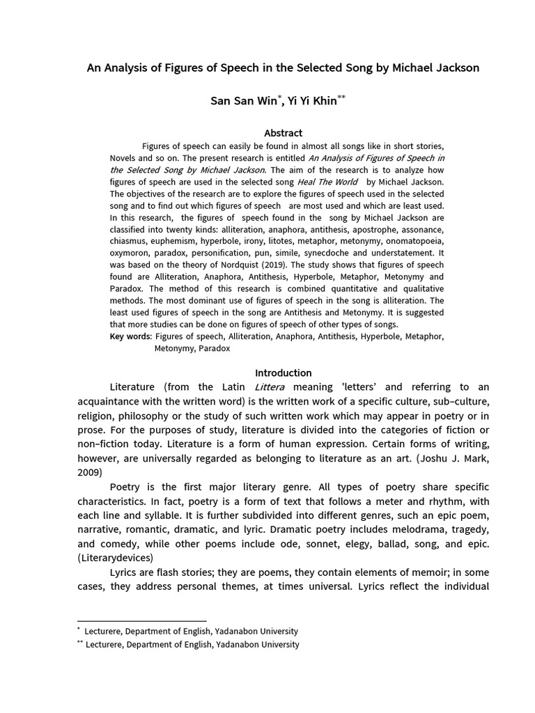 Analyzing Figures of Speech in Jackson's Songs | PDF | Poetry | Poetic ...