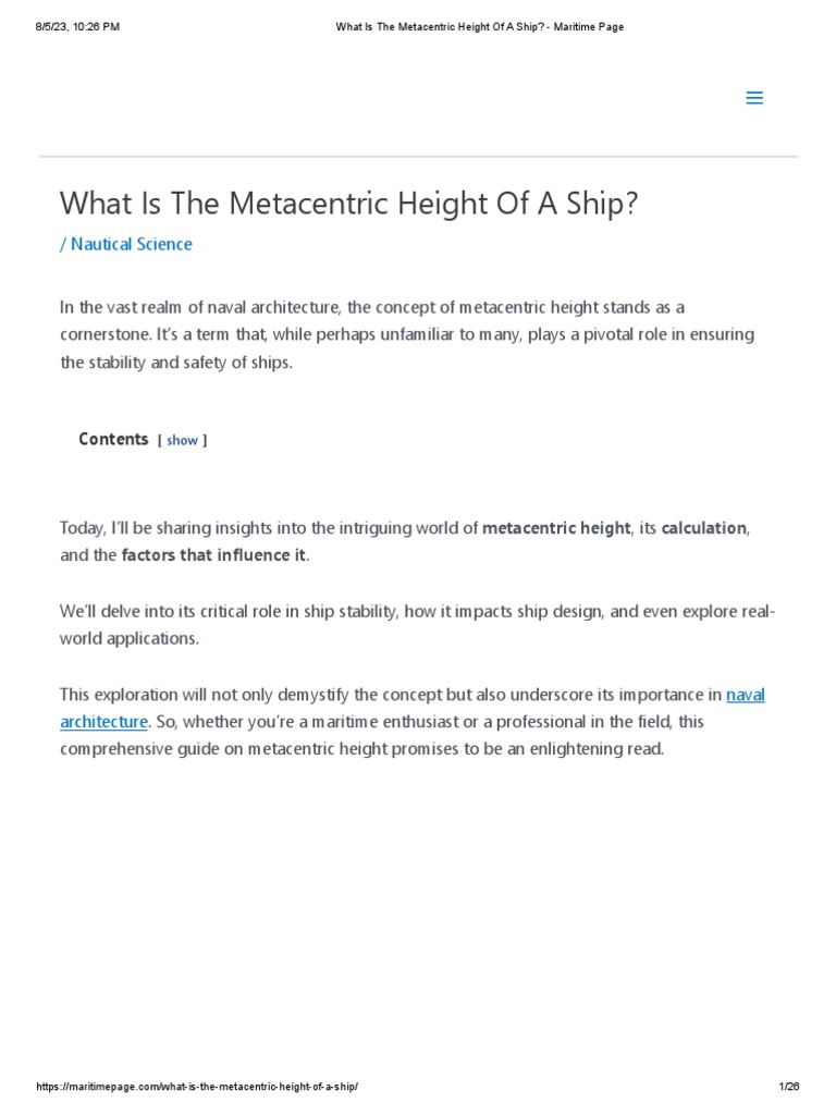 What Is The Metacentric Height Of A Ship_ - Maritime Page | PDF