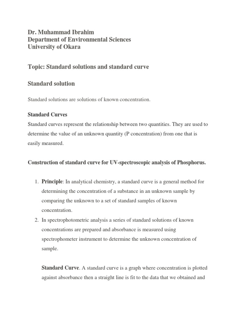 Standard Curve in UV-Spectrophotometry | PDF