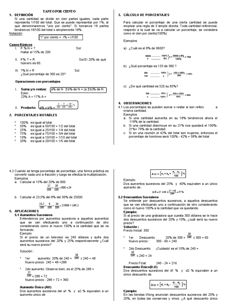 Guía Completa de Cálculos de Porcentajes | PDF | Porcentaje | Números