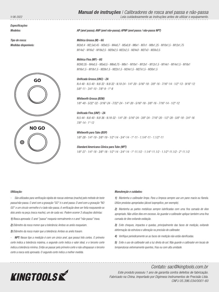 Manual CALIBRE ROSCA ANEL | PDF