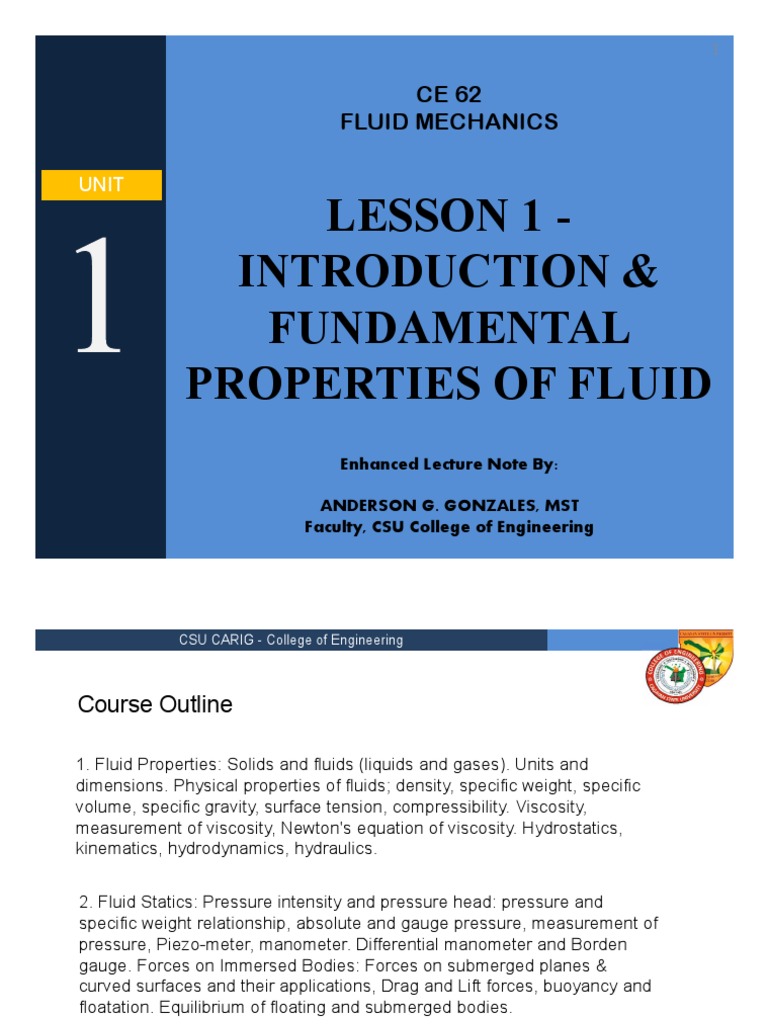 Lesson 1 Introduction and Fluid Properties | PDF | Fluid Dynamics ...