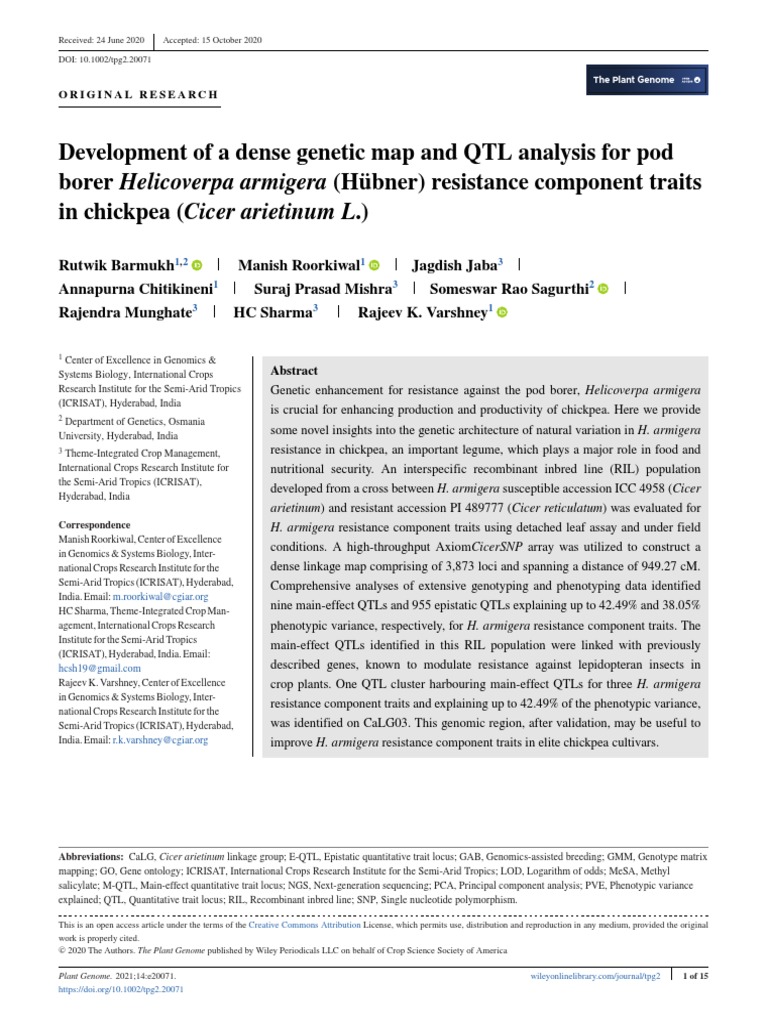 The Plant Genome - 2020 - Barmukh | PDF | Quantitative Trait Locus | Single Nucleotide Polymorphism