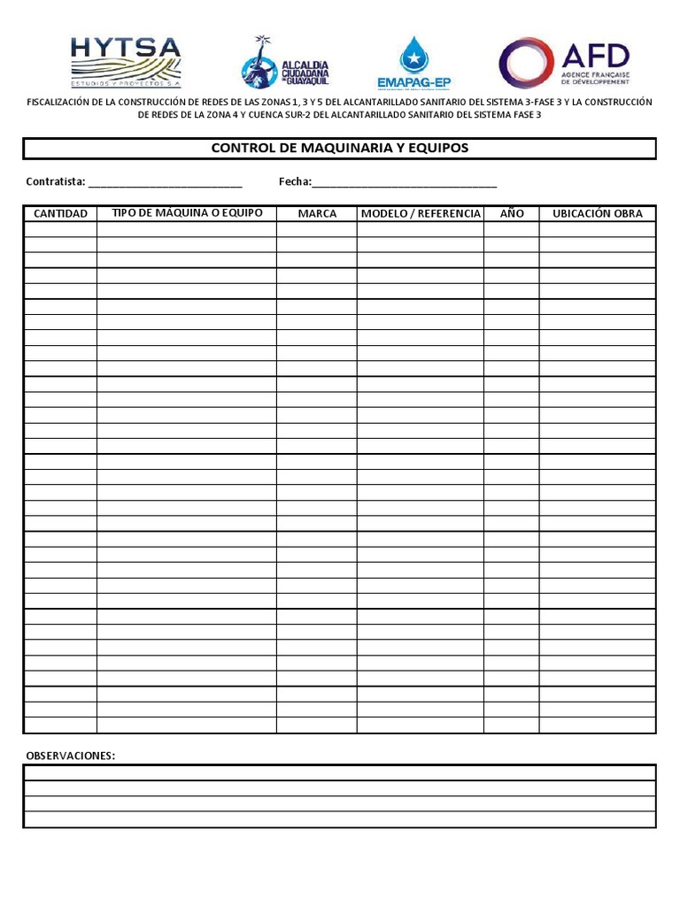 Control de Maquinaria y Equipos Formato | PDF