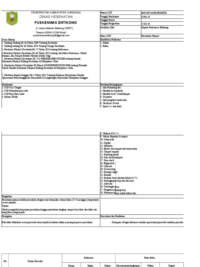 Sop Persalinan Normal | PDF