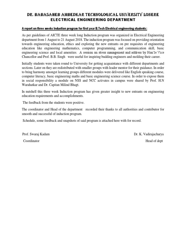 A Report On Induction Program 18 | PDF | Science