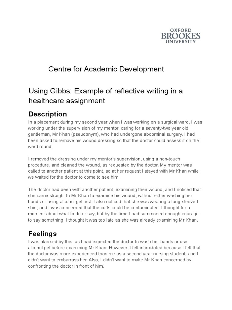 Using Gibbs Example of Reflective Writing in A Healthcare Assignment ...