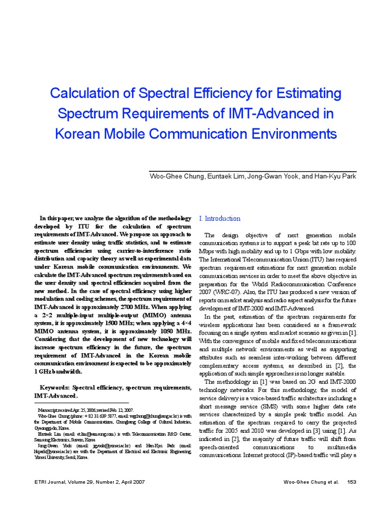 Calculation Of Spectral Efficiency For Estimating Spectrum Requirements