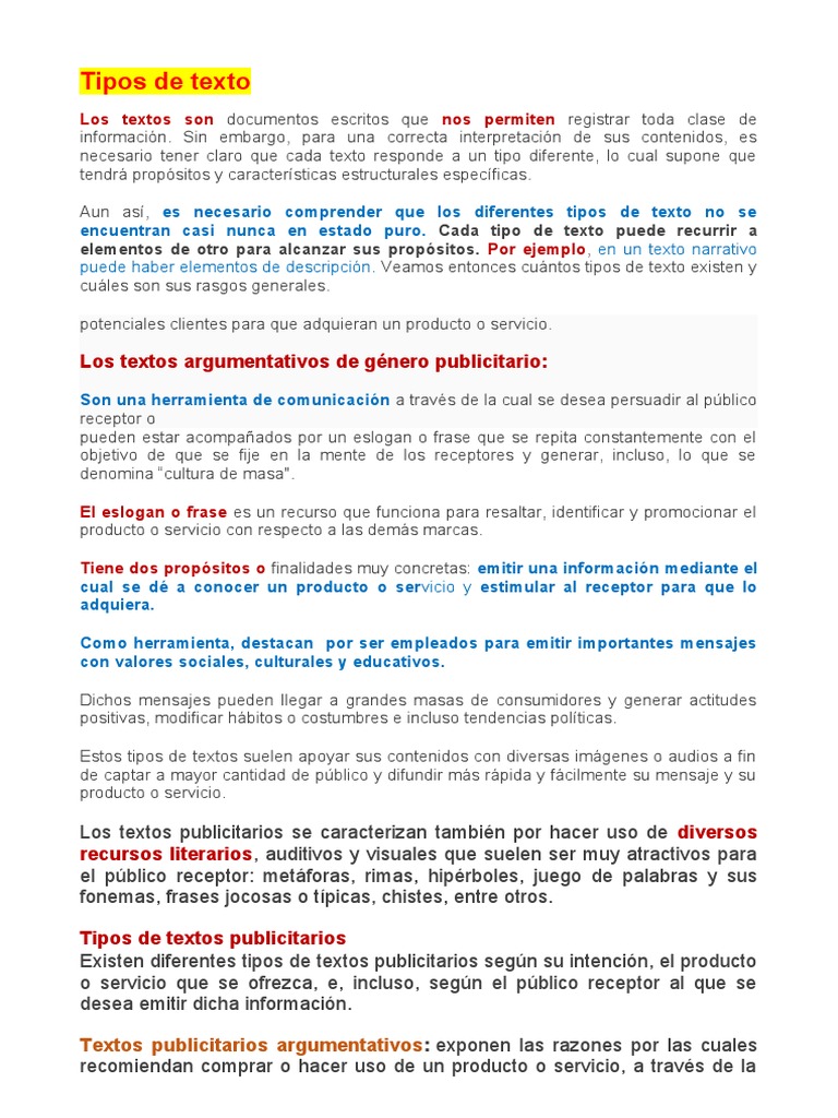Los Textos y Sus Tipos | PDF