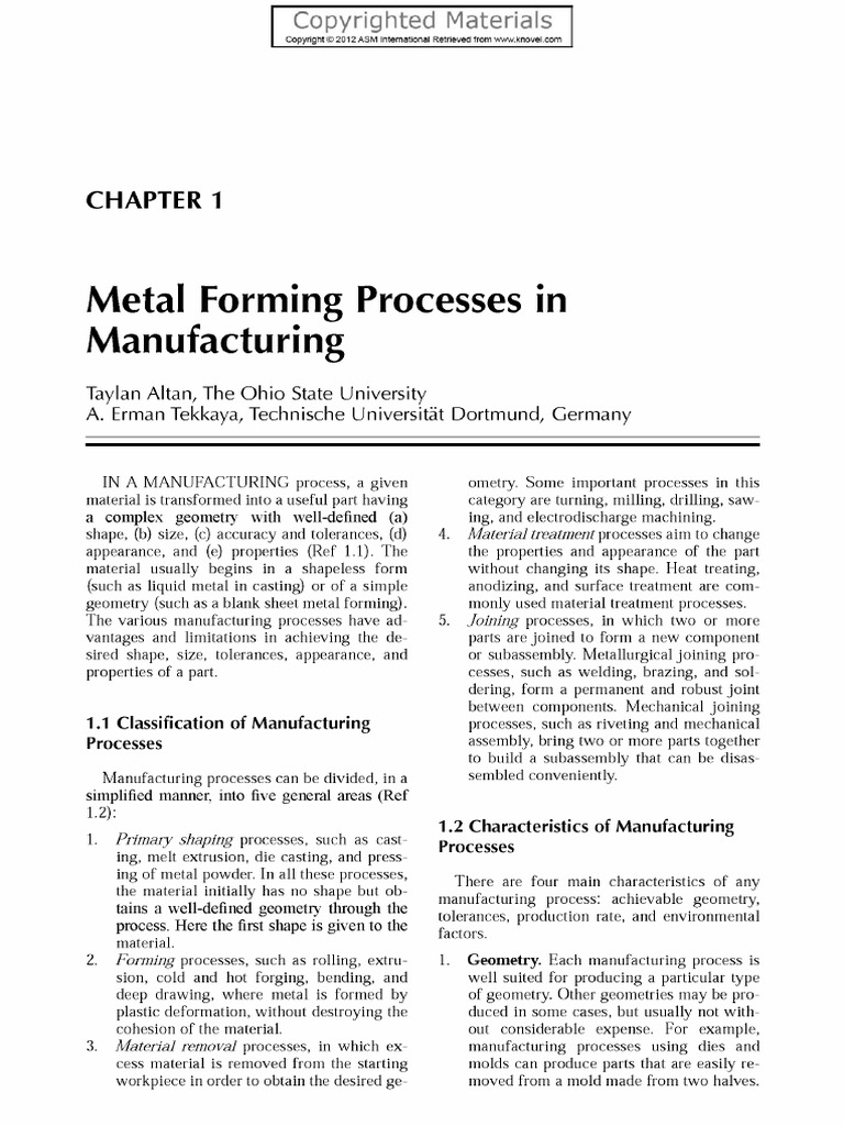 Metal Forming Processes in Manufacturing | PDF