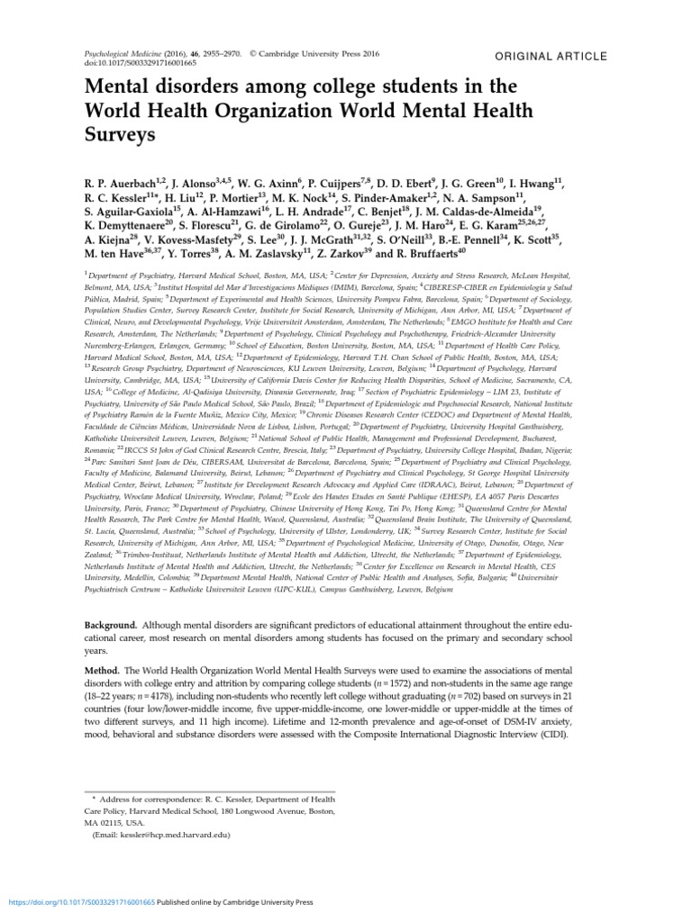 Mental Disorders Among College Students in The World Health Organization World Mental Health ...