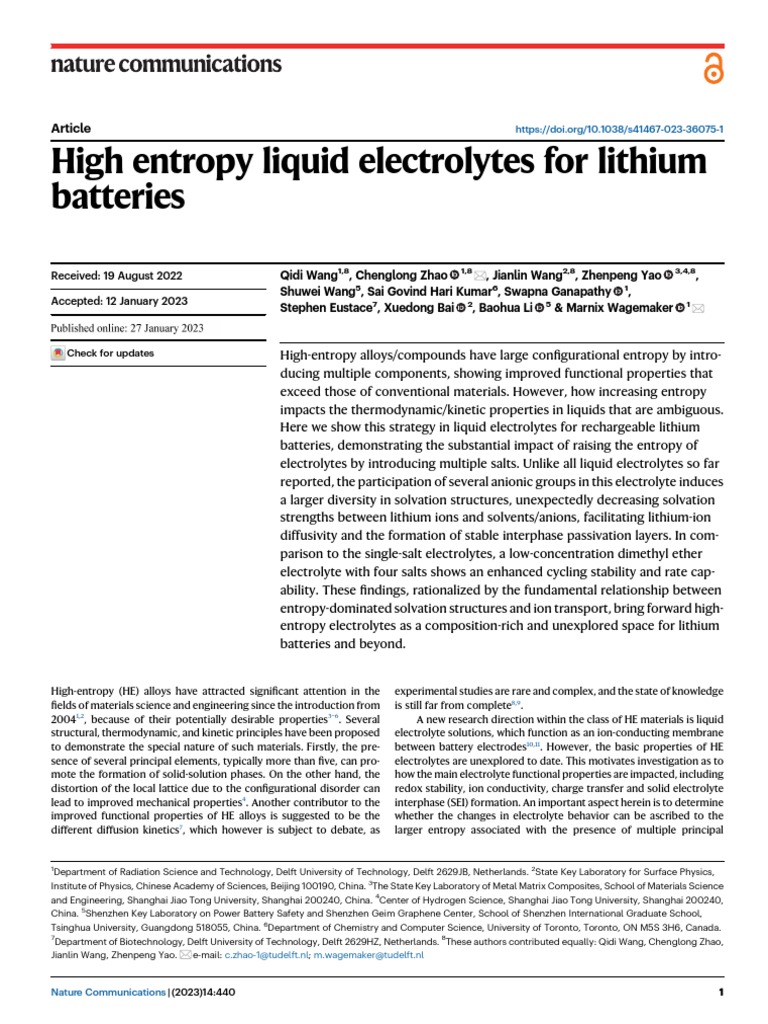 High Entropy | PDF | Lithium Ion Battery | Electrolyte