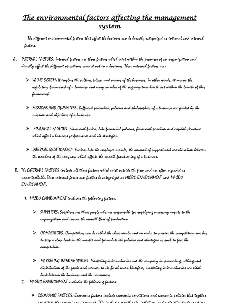 Enviromental Factors Affecting Management System | PDF | Marketing ...
