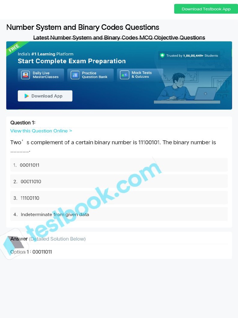 Mcq on number system and binary codes 5eea6a0d39140f30f369e23f PDF