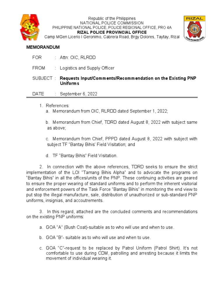Recommendations on PNP Uniforms | PDF | Law Enforcement | Crime & Violence