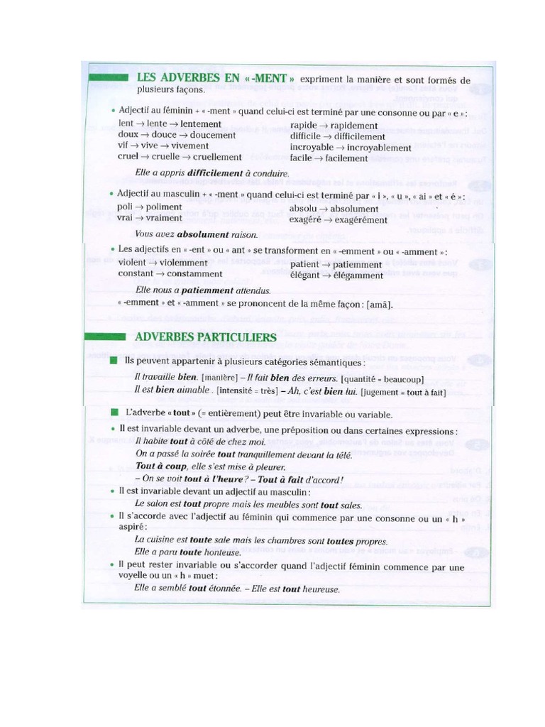 Les Adverbes en - MENT - Leçon + Exercices | PDF