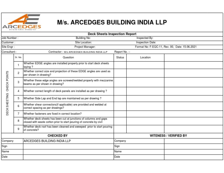 F-EQC-11 Deck Sheets Inspection Report | PDF | Mechanical Engineering ...