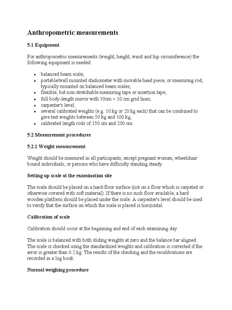 Anthropometric Measurement Procedures | PDF | Weighing Scale | Audit